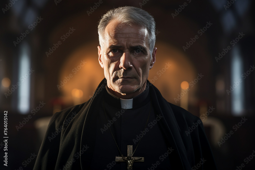 Generative AI picture of blessed priest praying have faith believe in ...