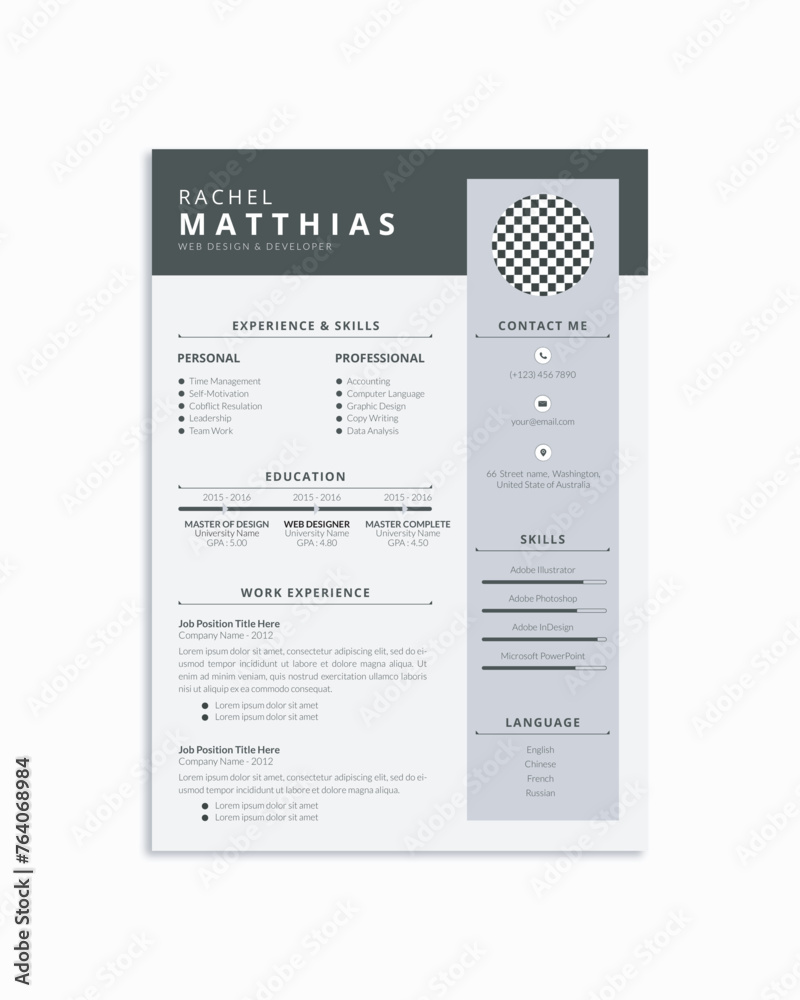 Beautiful CV / Resume template - elegant stylish design - dusty gray ...