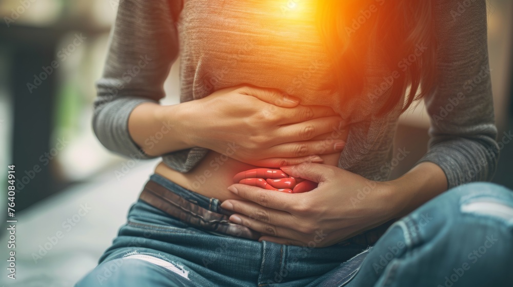 stomach ache. women have abdominal pain, indigestion, gastritis, menstrual cramps, flatulence ...