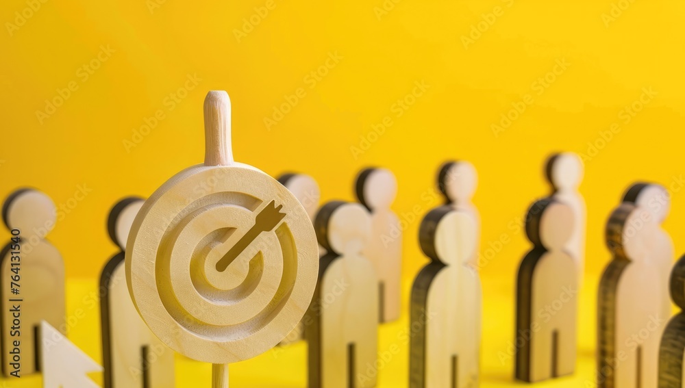 Team alignment and common goal concept with wooden tokens and a central ...