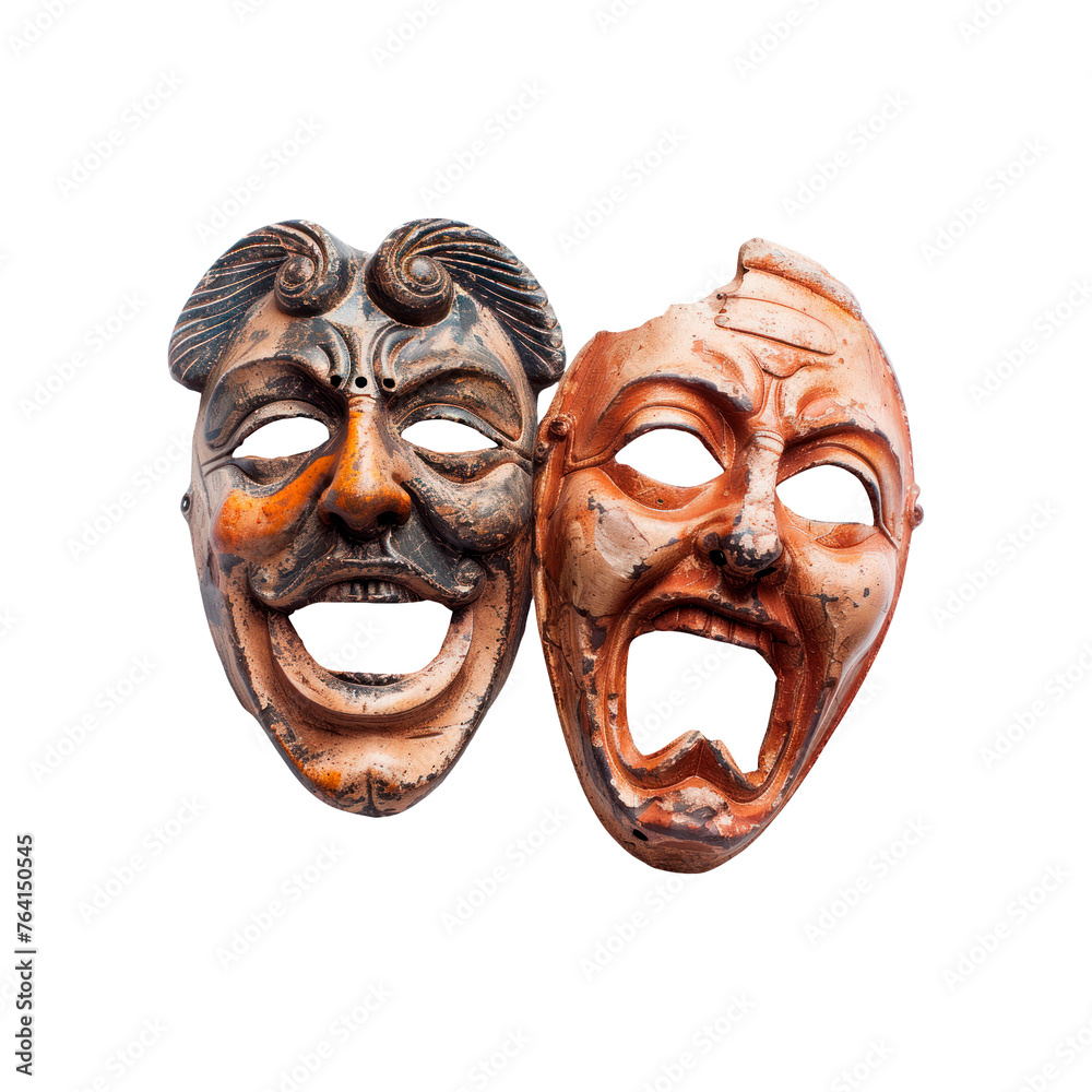 Masks, laughing and sad, symbols of comedy and tragedy. Isolated on ...