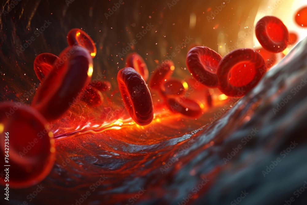 This photo shows a group of red blood cells floating in water ...