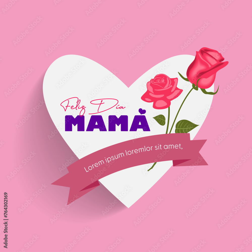 Feliz dia mamá lettering and rose, greeting card. Text in Spanish ...