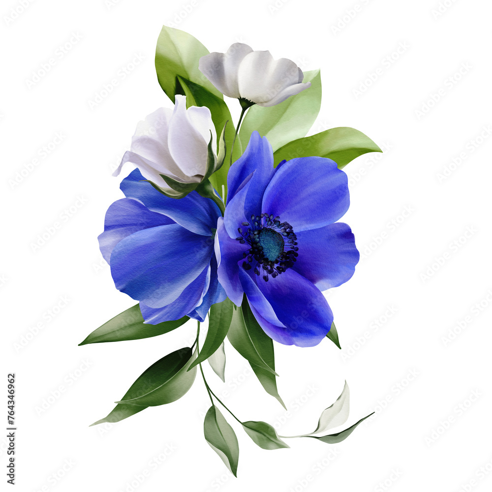 Flowers composition isolated on white background. Watercolor ...