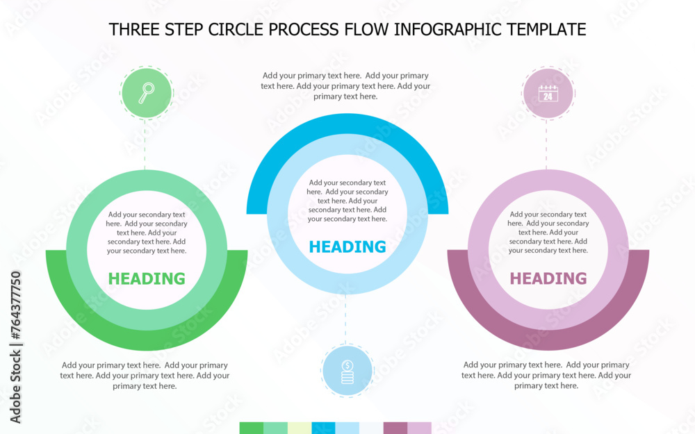 Multi color 3 step circle infographic template design, editable circle ...
