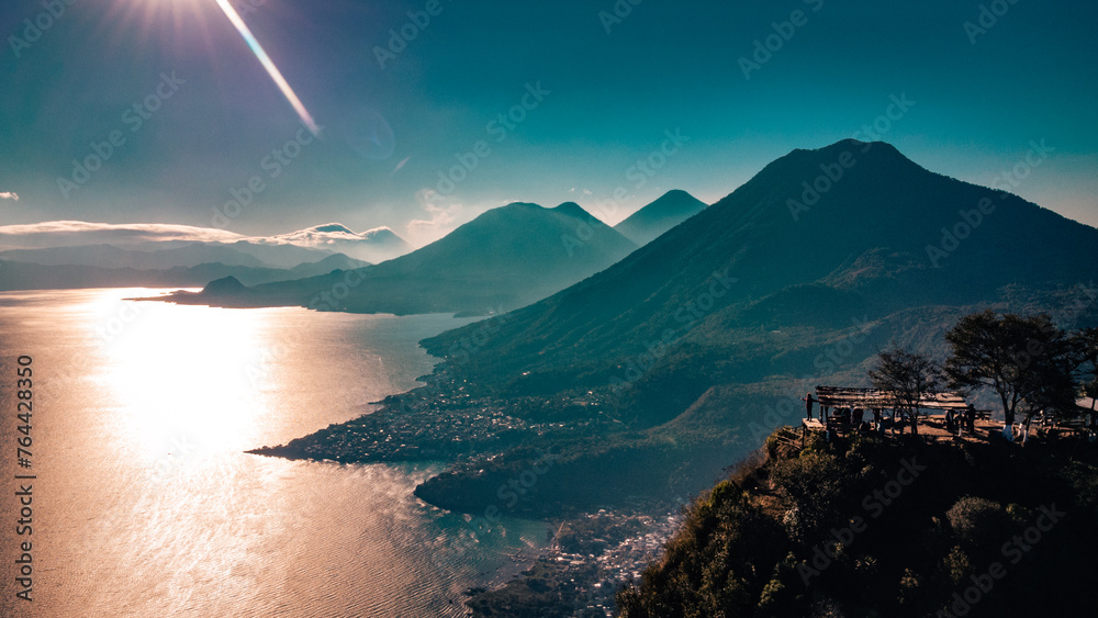 volcano Toliman and San Pedro from indian's nose, Lake Atitlan ...