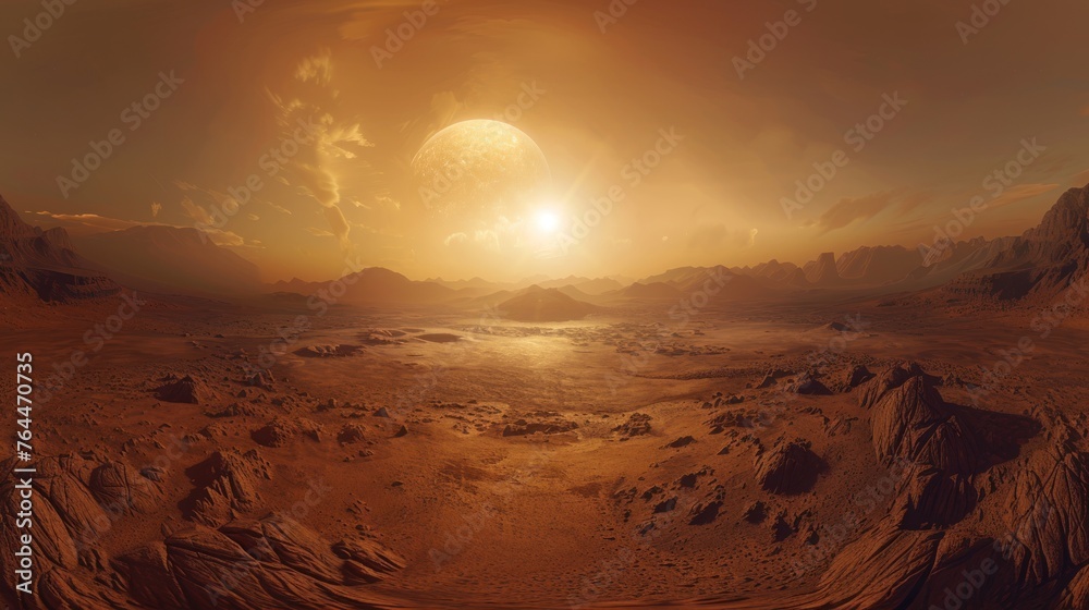 Illustration 360 HDRI panorama of Mars sunset. Martian landscape.Ai ...