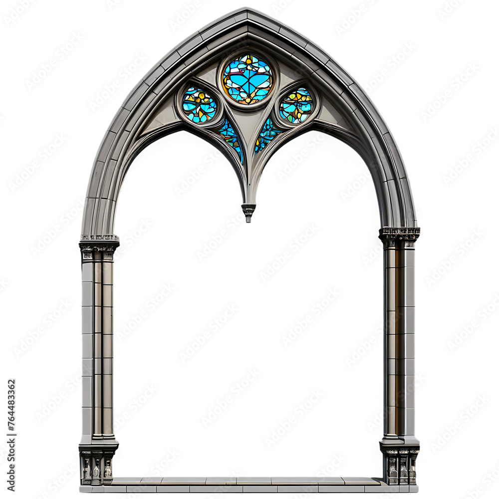 Gothic cathedral window border with stained glass windows and ...