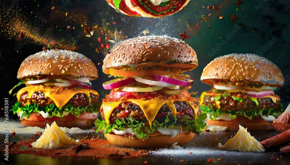 zinger burgers with cinnamon and cream in a slow-motion descent, each ...