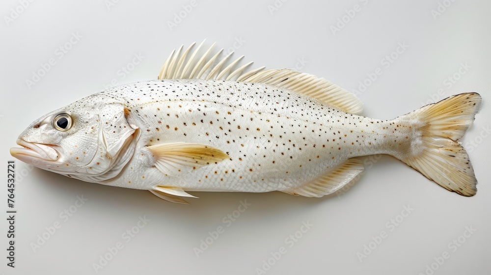A white fish with brown spots on its body and a white body with brown ...
