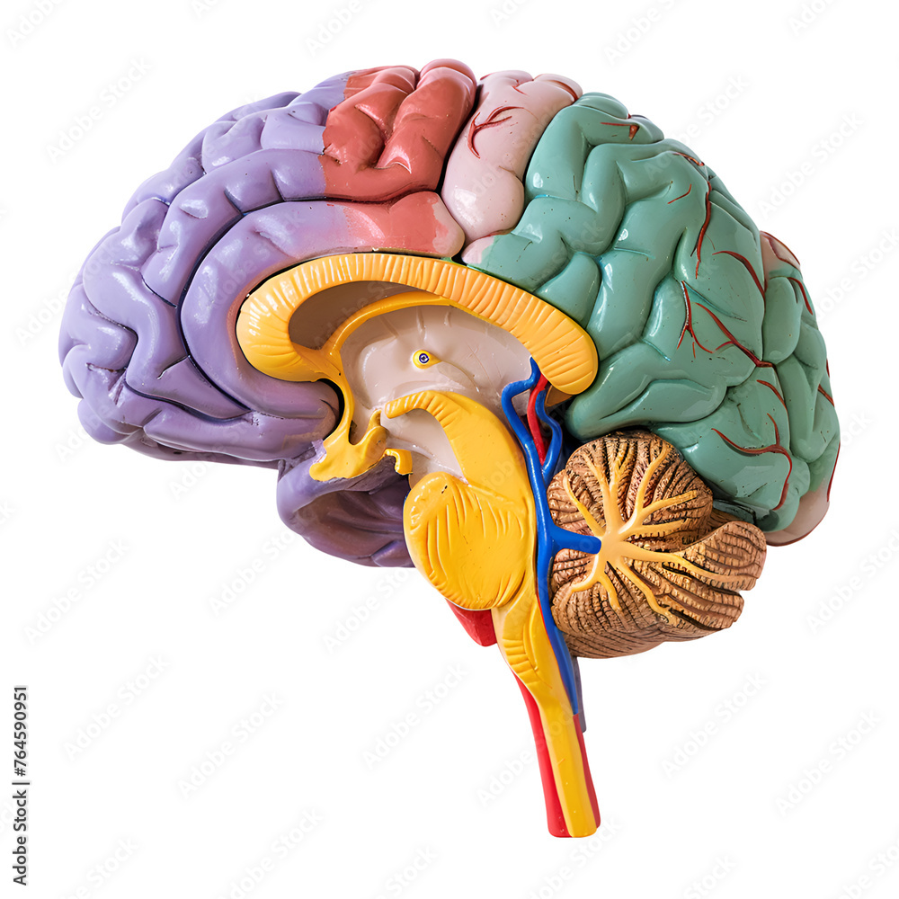 Modified human brain model featuring a blue Cerebellum, green Cerebrum ...
