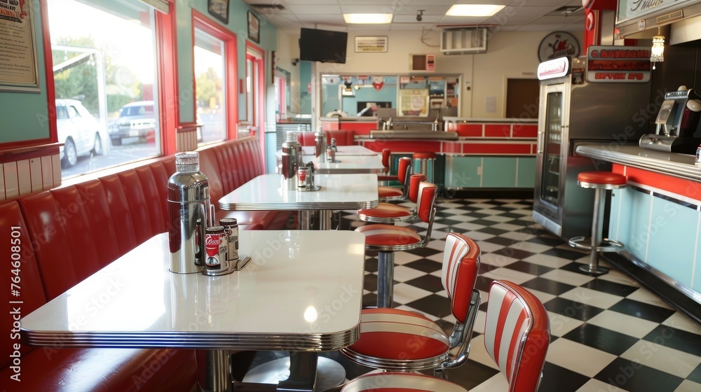 Step into the nostalgic atmosphere of a classic American diner ...