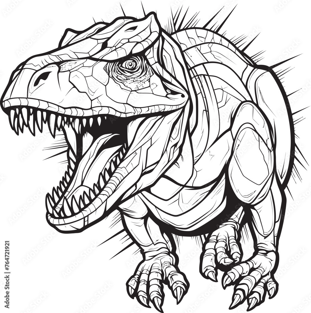 Rexs Realm Vector Design Presenting Intriguing Dinosaur Line Art ...