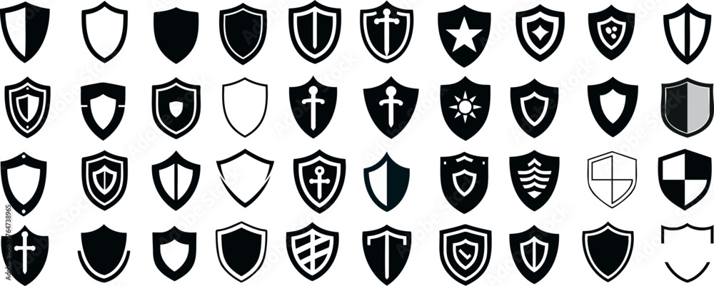 Black heraldic shields, emblematic symbols, logo design, branding ...