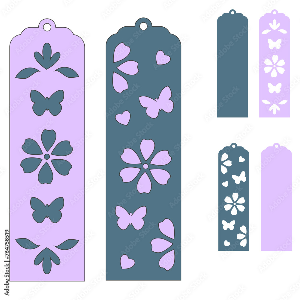 Decorative panel with simple flowers and butterfly, Bookmark template ...