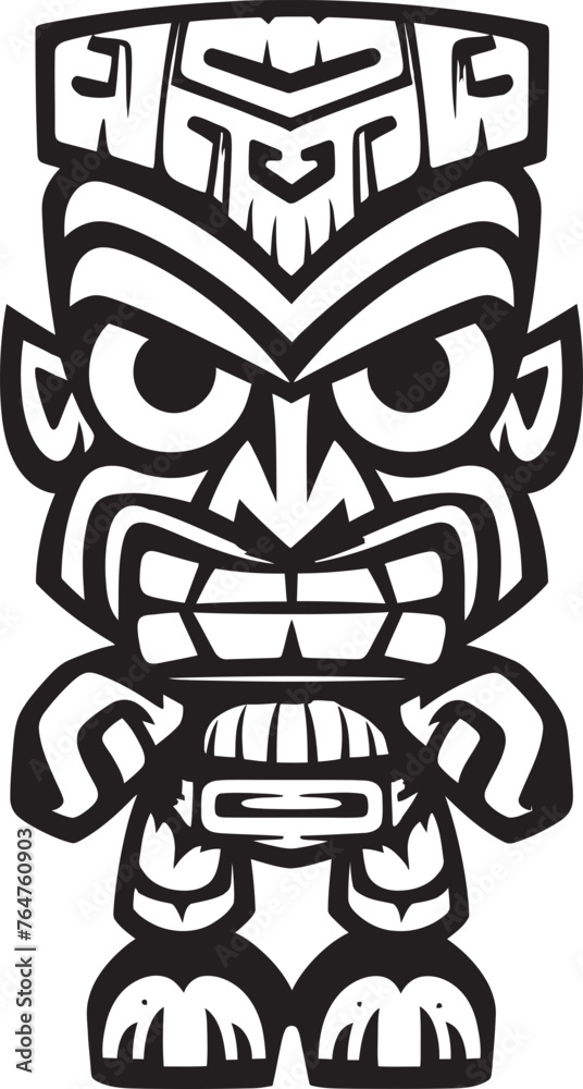 Tropical Temptation Bold Tiki Character in Thick Lineart Vector Form ...