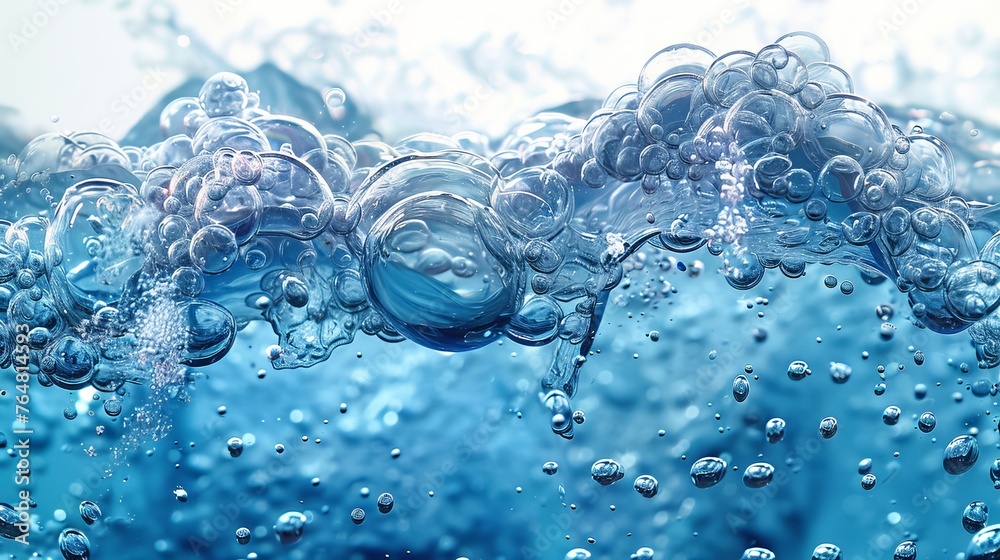Air bubbles fizzing underwater on a white background. Waters, seas ...