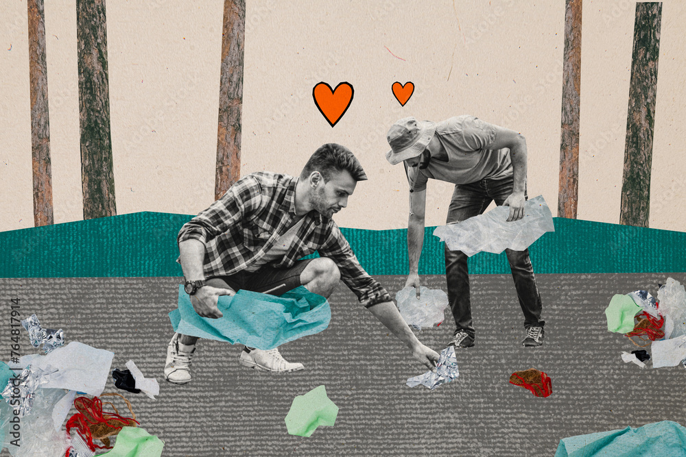 Trend artwork sketch composite collage of silhouette two guys activists ...