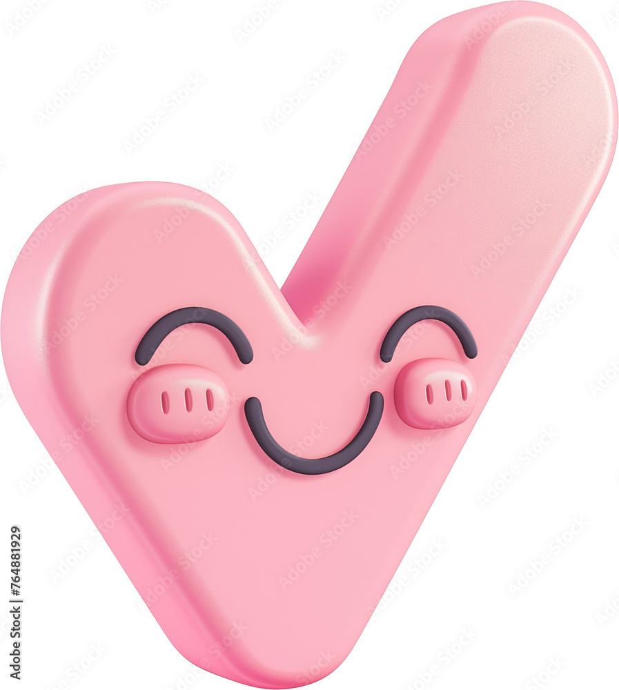 Cute pink character tick mark 3d shape clipart. Isolated illustration ...