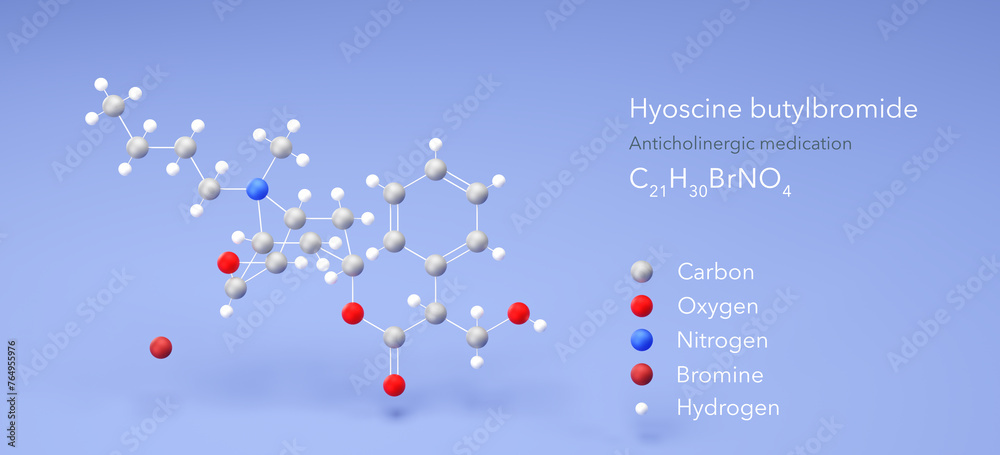 hyoscine butylbromide molecule, molecular structures, scopolamine ...