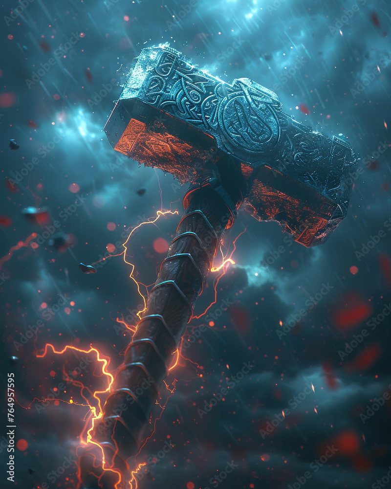 Thor, Mjolnir, God of Thunder, amidst a storm in Asgard, lightning ...