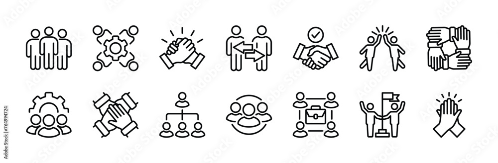 Business teamwork icon set. Containing team working together ...