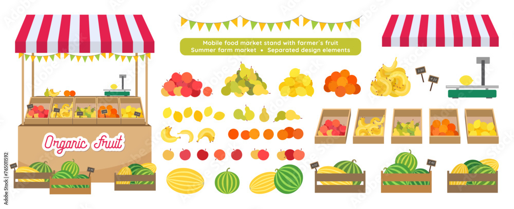 Local market farm fruit kiosk. Merchandise food stall with canopy ...