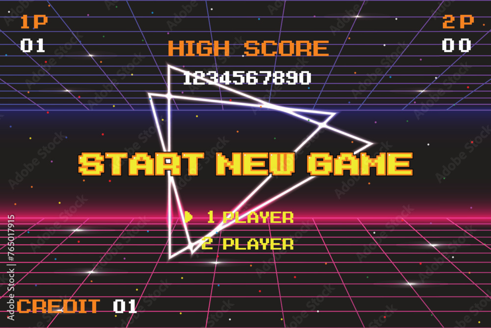 START NEW GAME play .pixel art .8 bit game. retro game. for game assets in vector illustrations ...