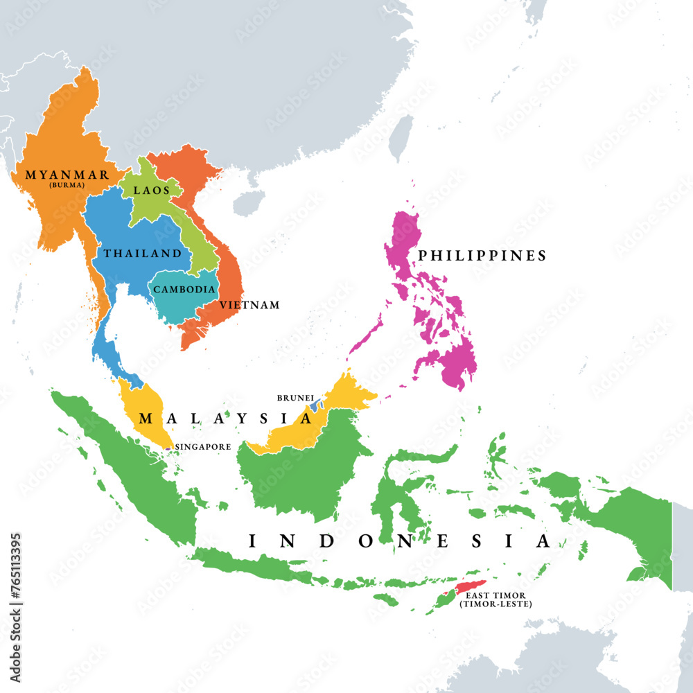 Southeast Asia countries, political map. Geographical region of Asia ...
