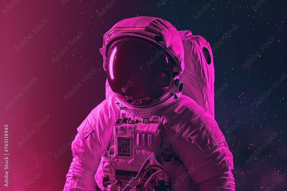 Flamboyant Astronaut in pink space uniform. Cosmonaut in rosy uniform ...