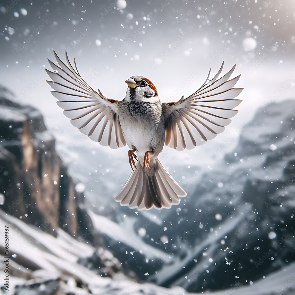 Illustration Stock Flying Tree Sparrow in sky. bird in flight. sparrows ...