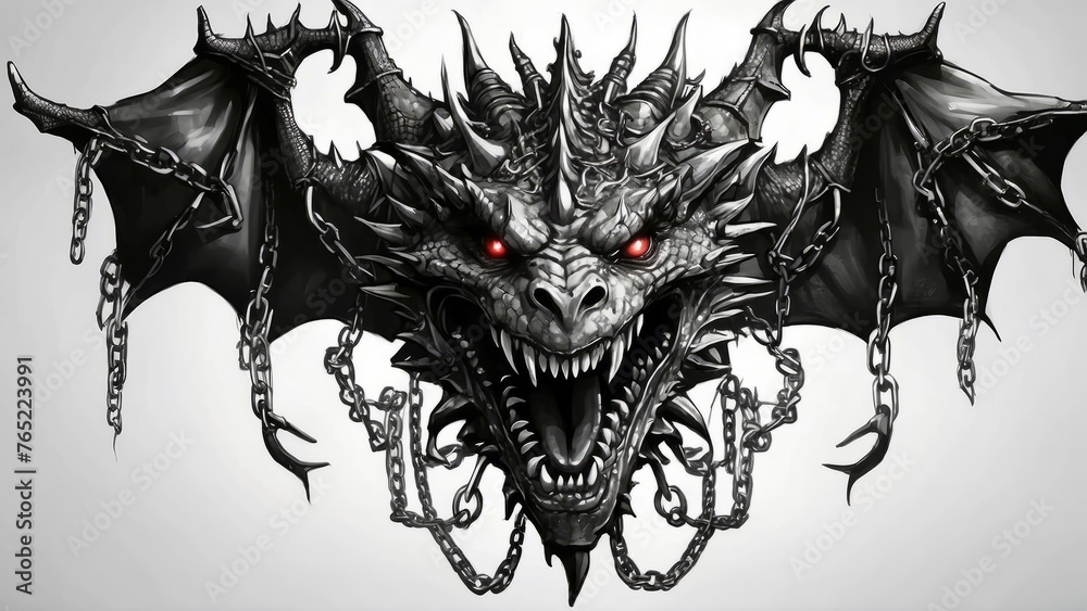 dragon head with chains for tattoo design illustration, clipart Stock ...