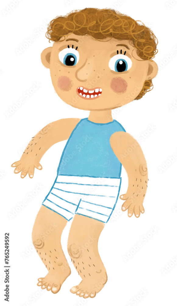 cartoon scene with young boy as anatomy model of body parts on white ...