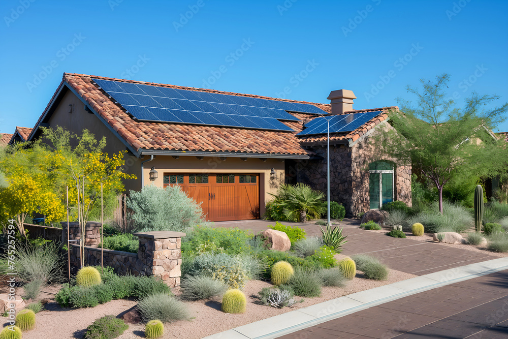 Modern Solar Panels Installed On A Arizona Home Under Clear Blue Sunny ...