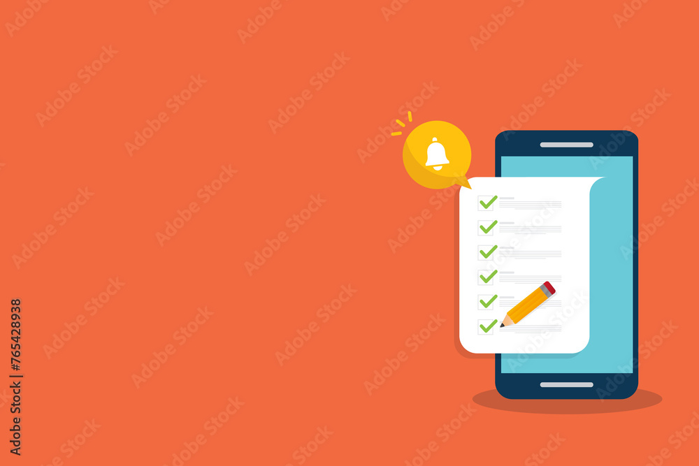 Checklist. Check list document on smartphone, smartphone with paper ...