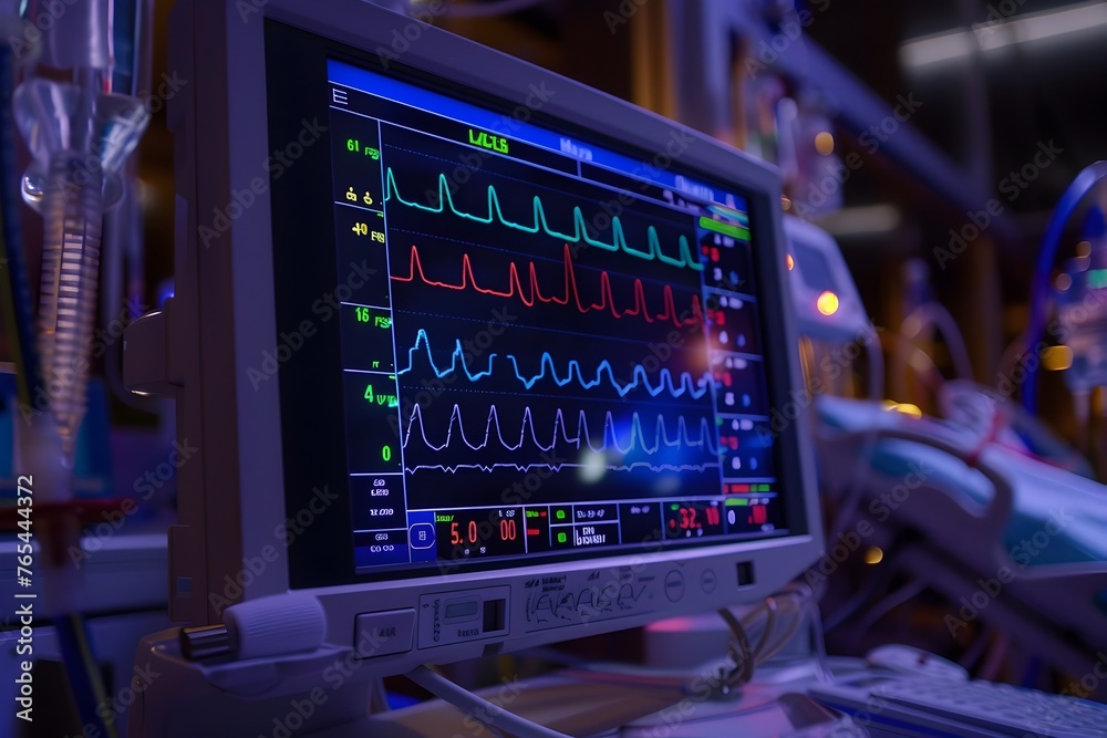 Digital Medical Monitor Displaying Vital Sign Graphs and Diagrams for ...