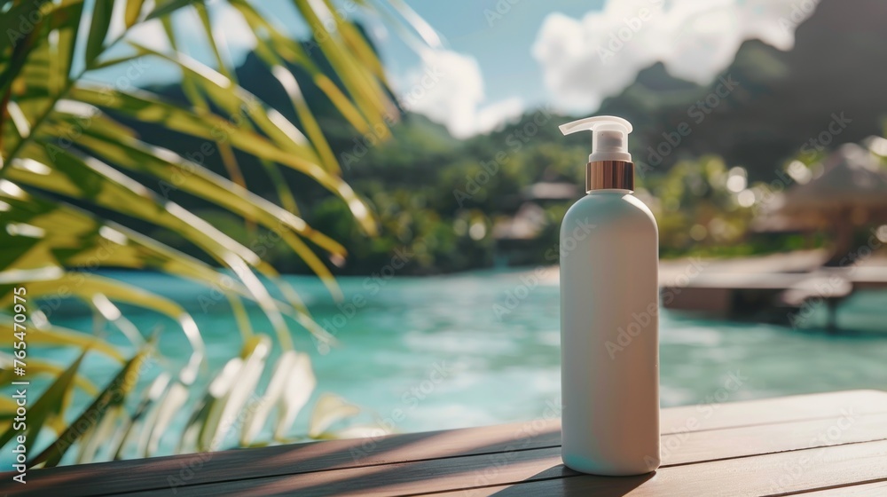 Sunscreen product showcased amidst stunning natural landscapes ...