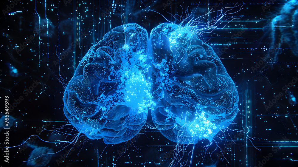 Abstract representation of a CVA-affected brain MRI, with the damaged ...