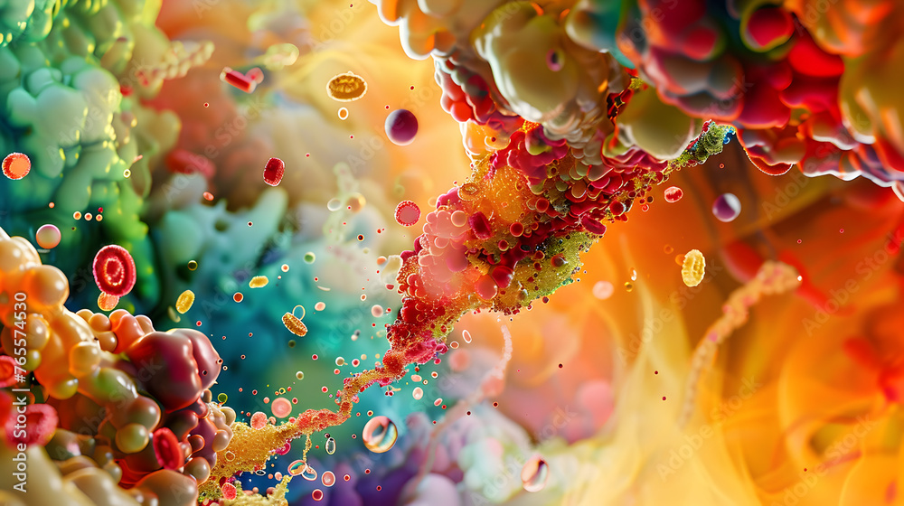 Rendition of gastric acid and enzymes at work, breaking down food ...