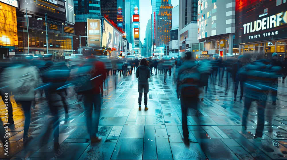 Outside one person stands many people move, perfect for motivational ...