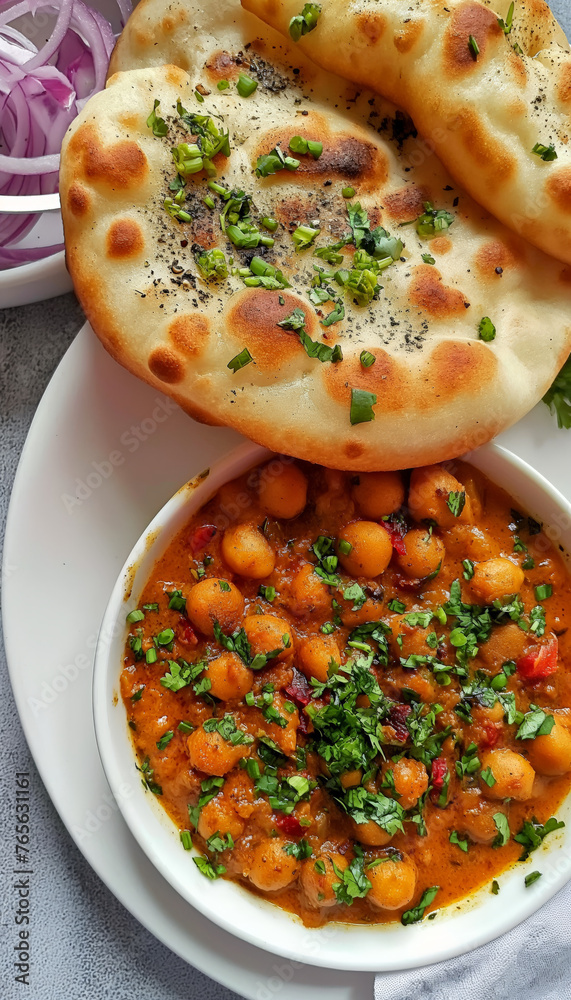Amritsari Kulcha and Chole, a famous Punjabi street food, featuring ...