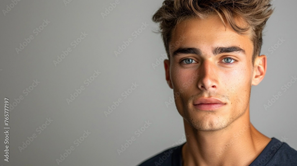 copy space, stockphoto, very handsome caucasian male model, boy-ish ...