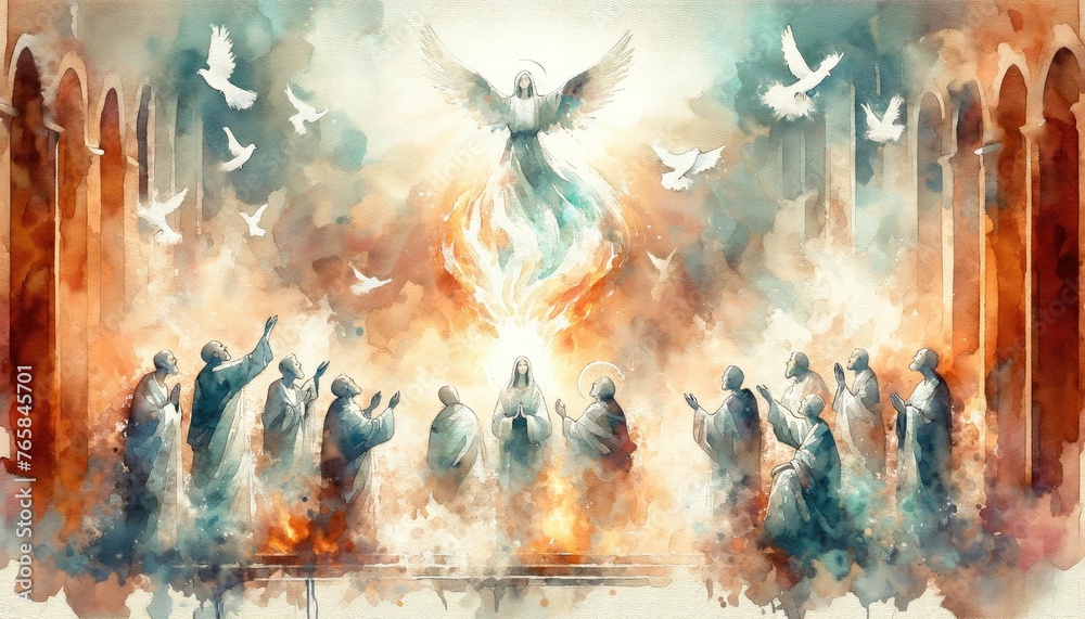 Pentecost. The descent of the Holy Spirit on the Apostles. Digital ...