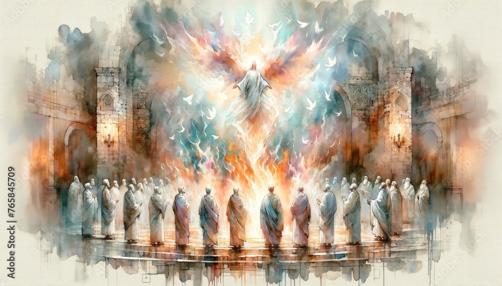 Pentecost. The descent of the Holy Spirit on the Apostles. Digital ...