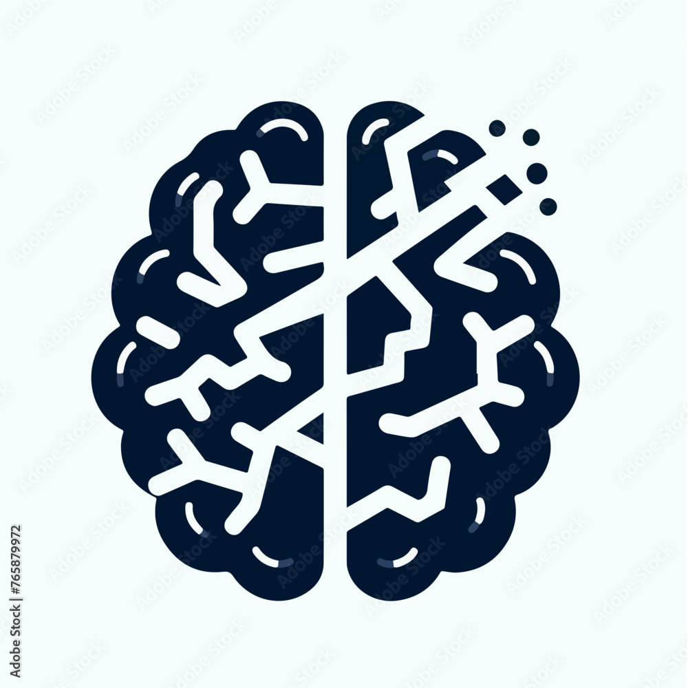 broken brain concept vector illustration, brain damage caused by pornography or PMO, depressed ...
