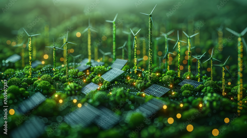 Stock market graphs and economic data visualized with icons of solar ...