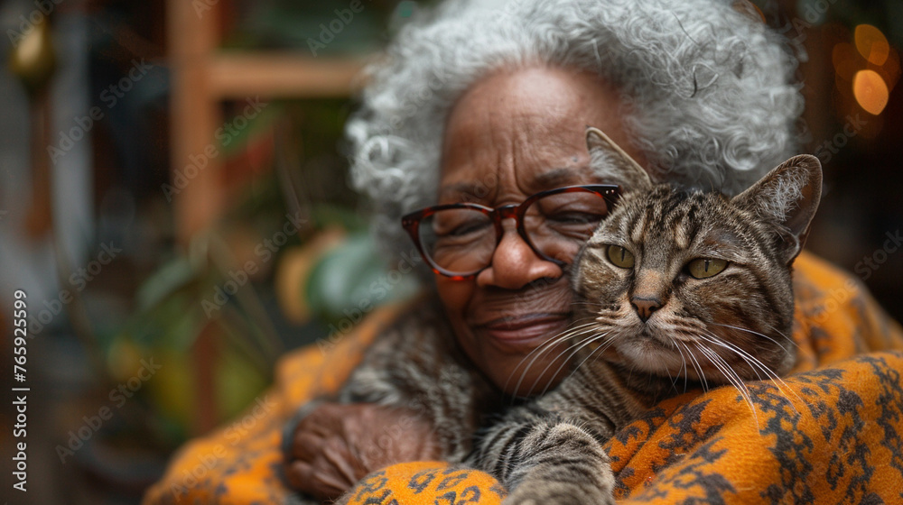 Happy smiling senior elderly black African woman in glasses relaxing in ...