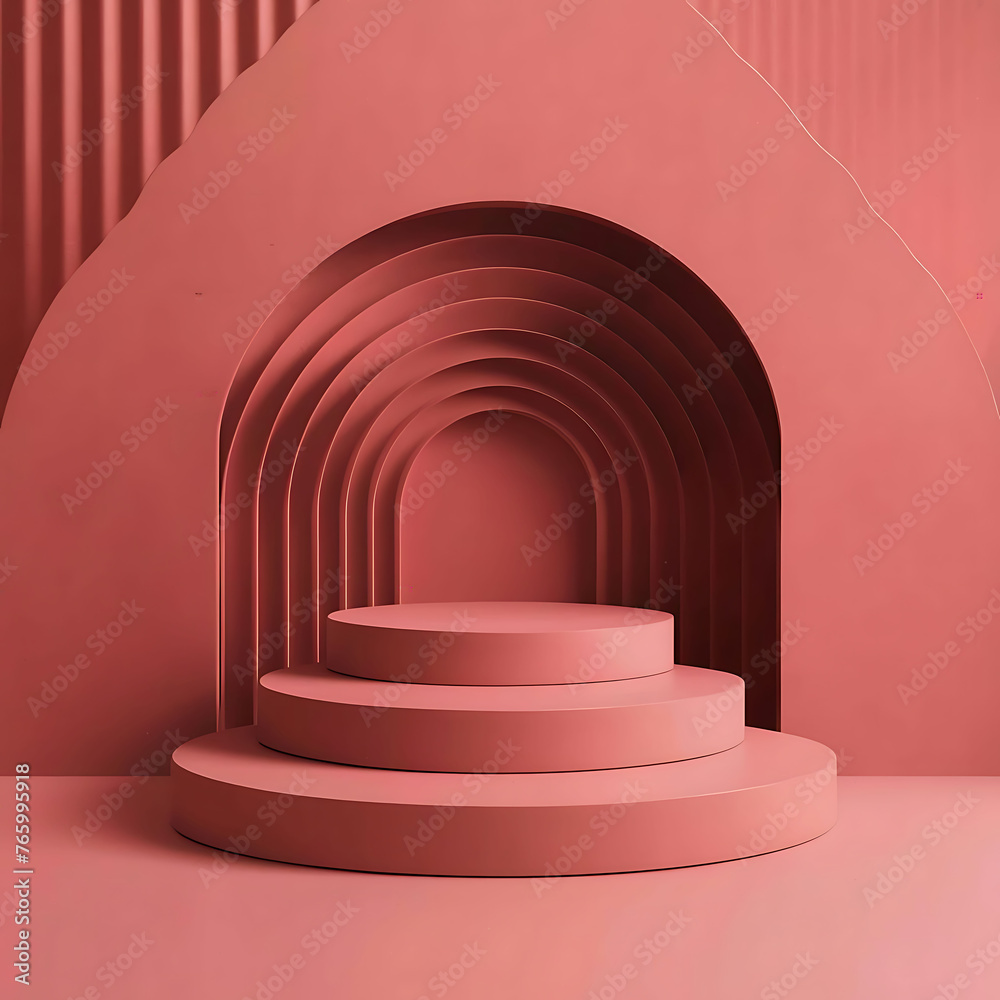 3d empty rounded a minimalist podium with nested layers. 3D Stage for ...