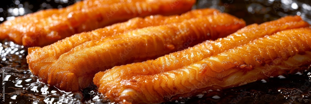 Golden crispy deep fried fish fillets with breaded coating for a ...