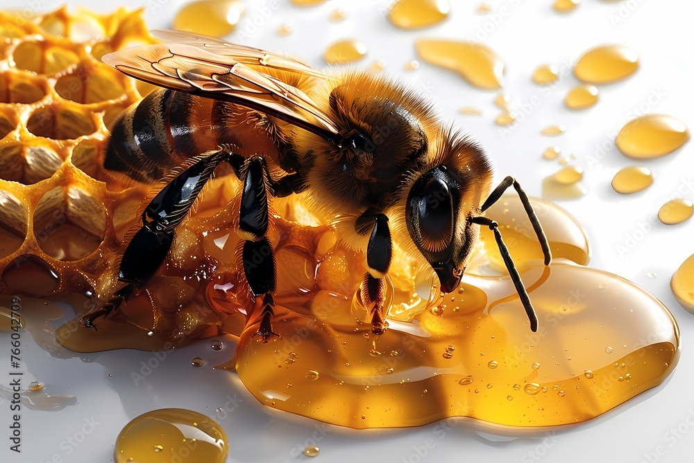 beautiful bee that puts honey in a honeycomb. Warm muted tones, close ...
